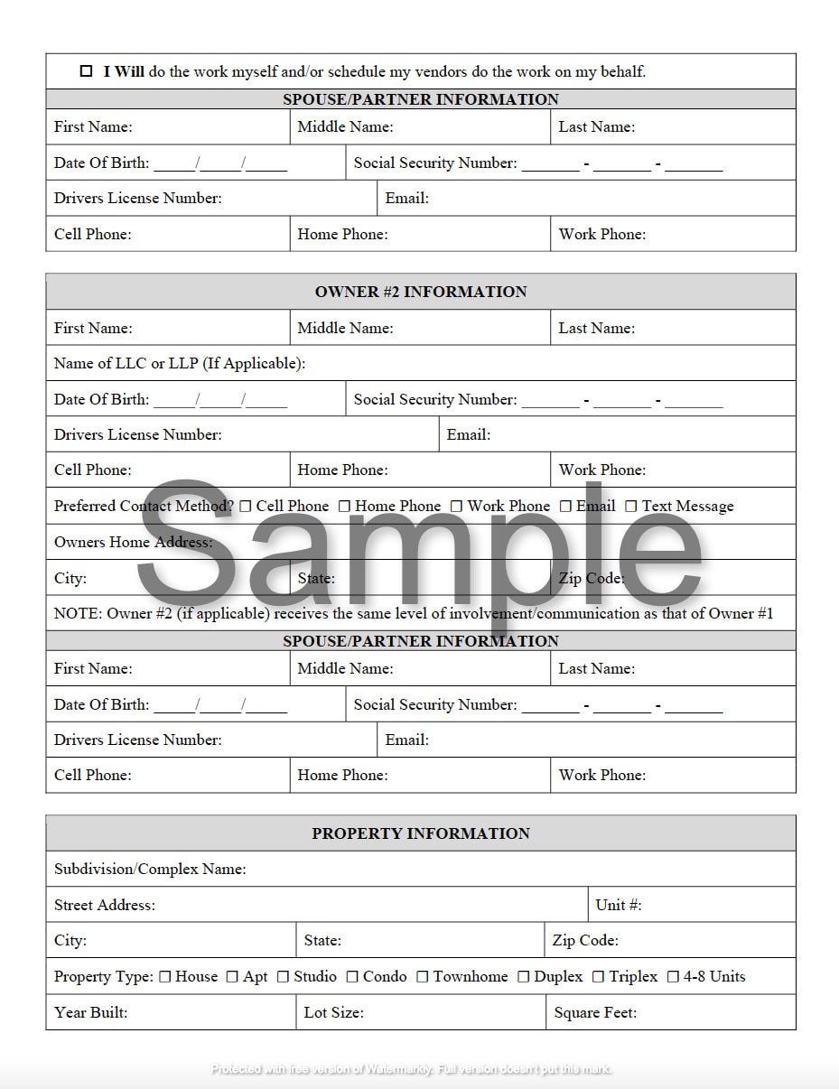 Owner, Property, & Tenant, Information Worksheet: Property Management ...