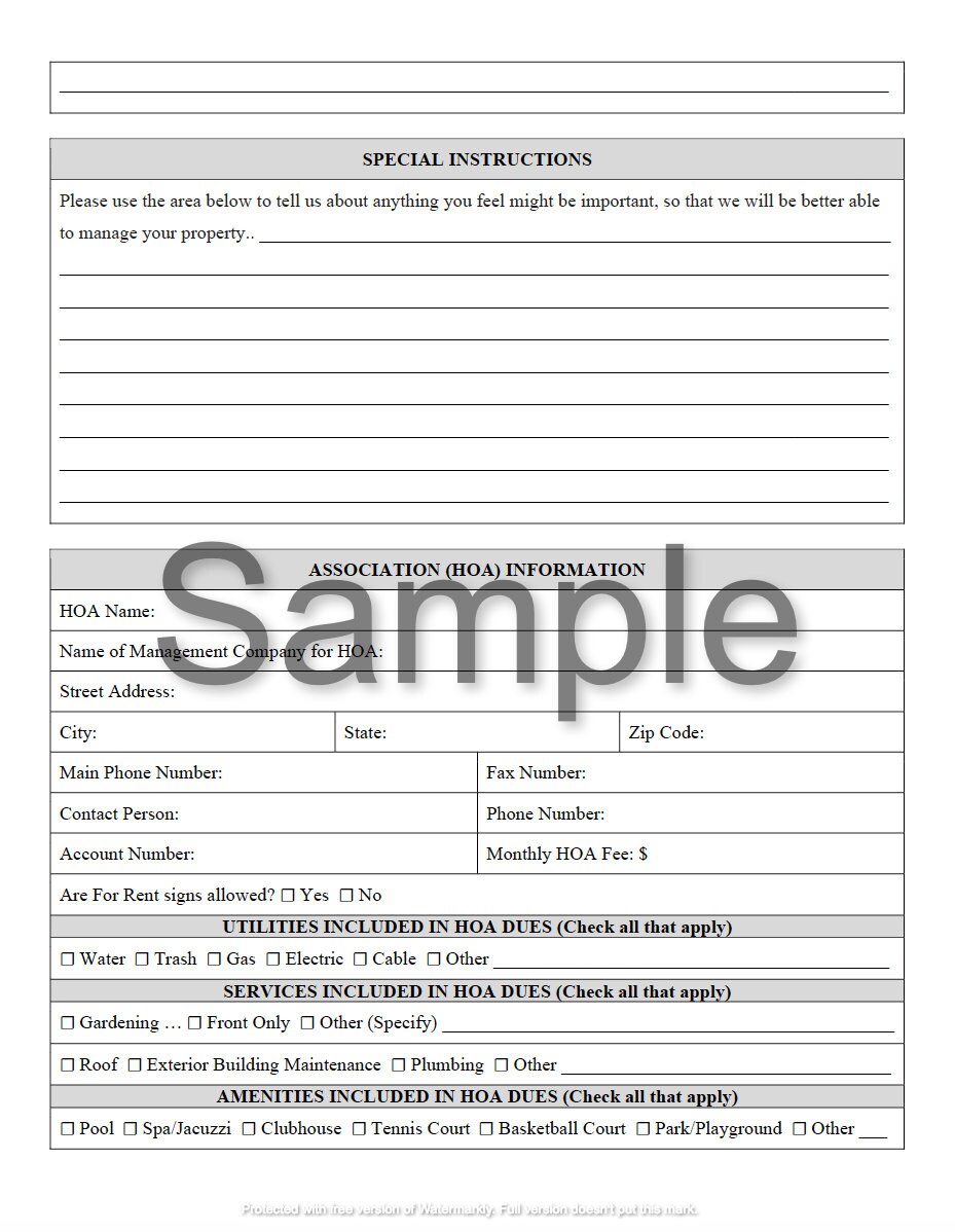 Owner, Property, & Tenant, Information Worksheet: Property Management ...