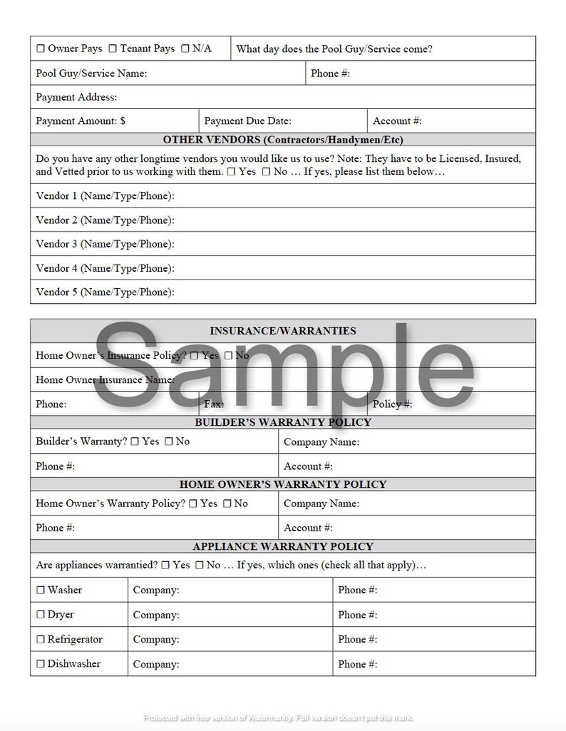 Owner, Property, & Tenant, Information Worksheet: Property Management ...
