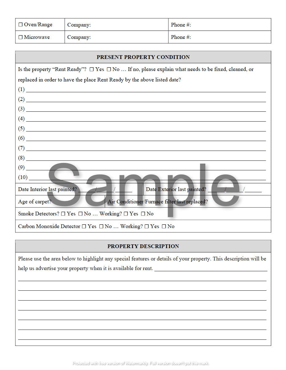 Owner, Property, & Tenant, Information Worksheet: Property Management ...
