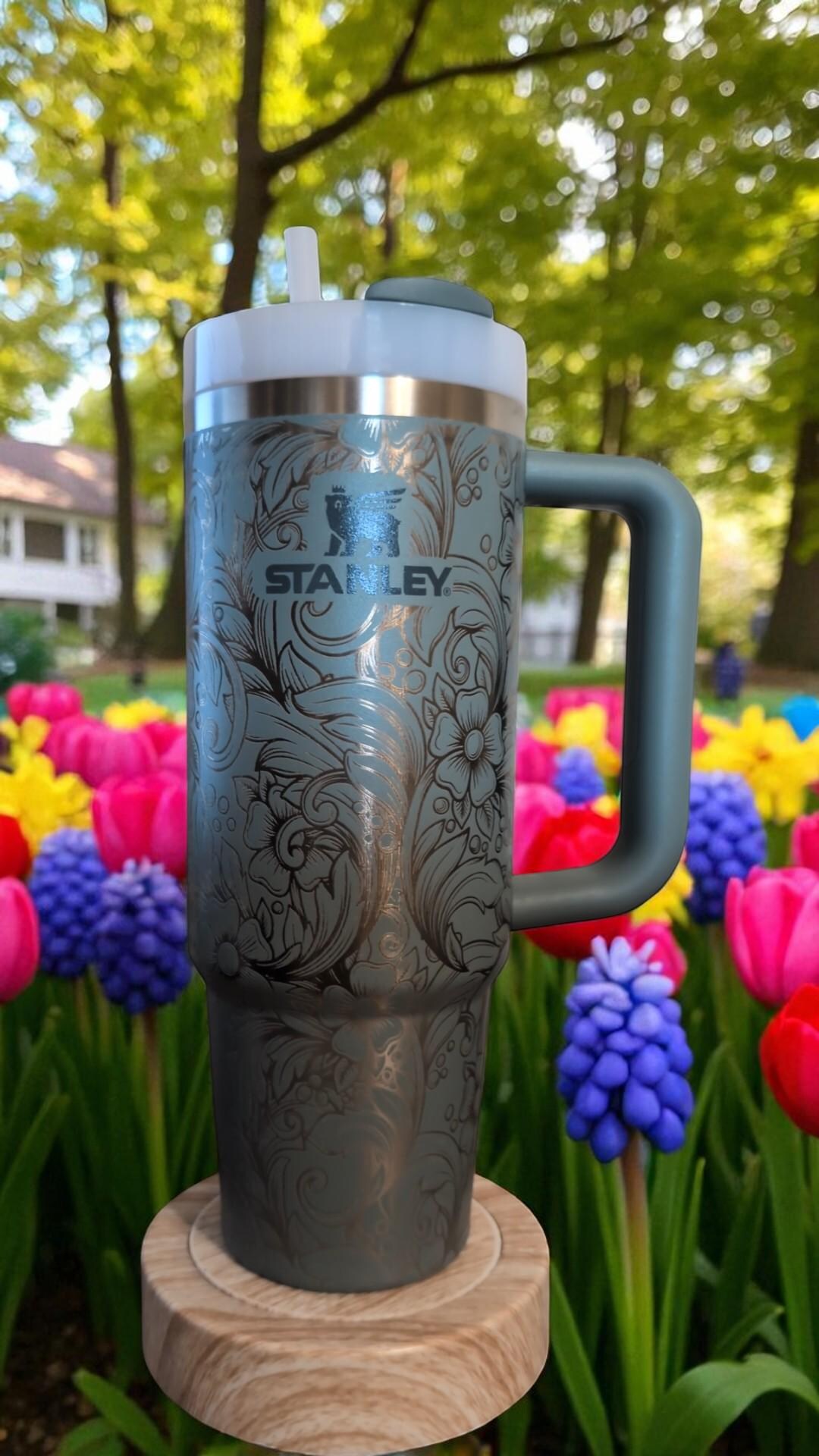 Engraved Floral Stanley Quencher Tumbler | Boho Style Drinkware - Etsy