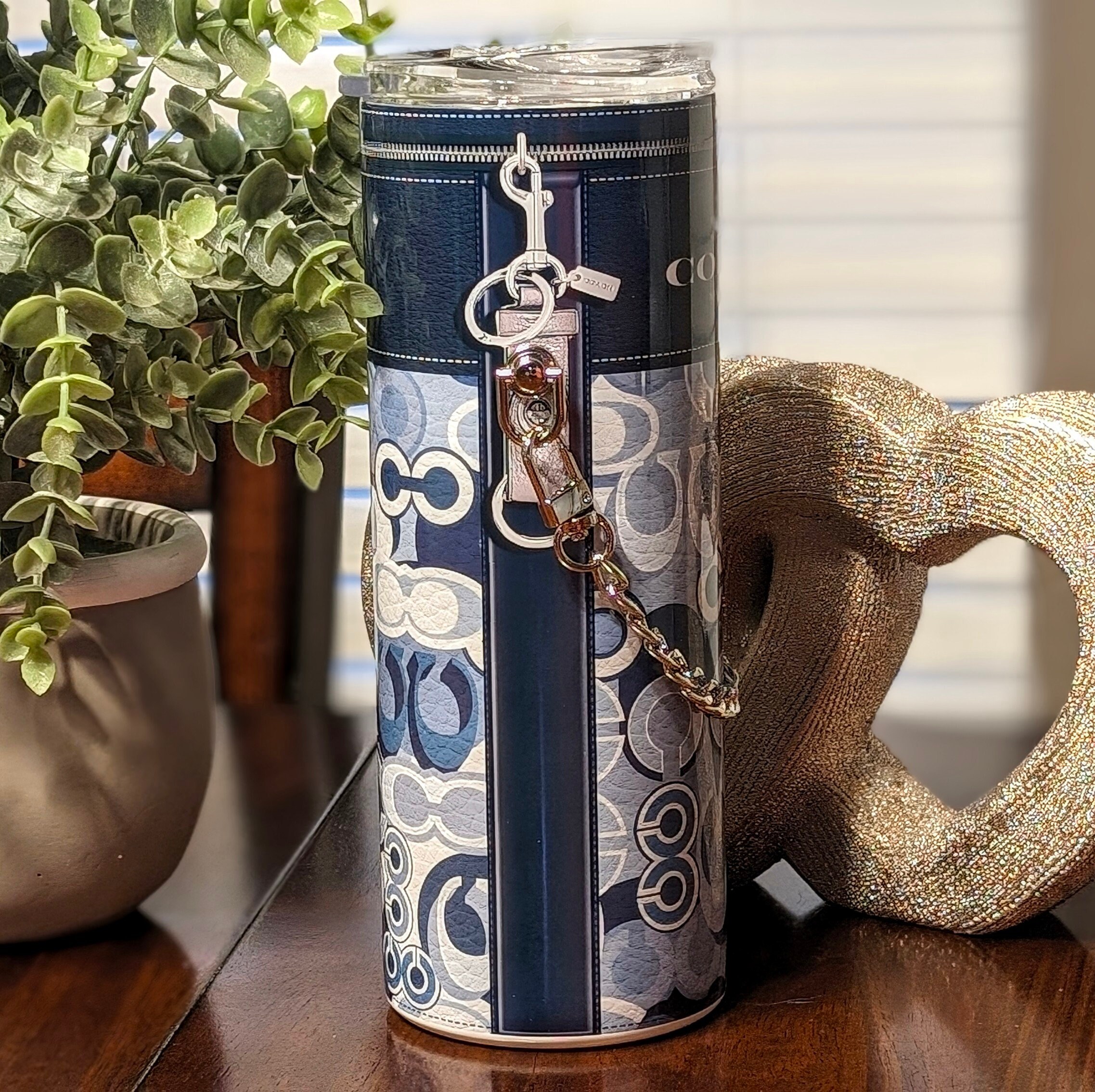 Blue Sublimation Tumbler With Chain, Designer Purse Inspired ...