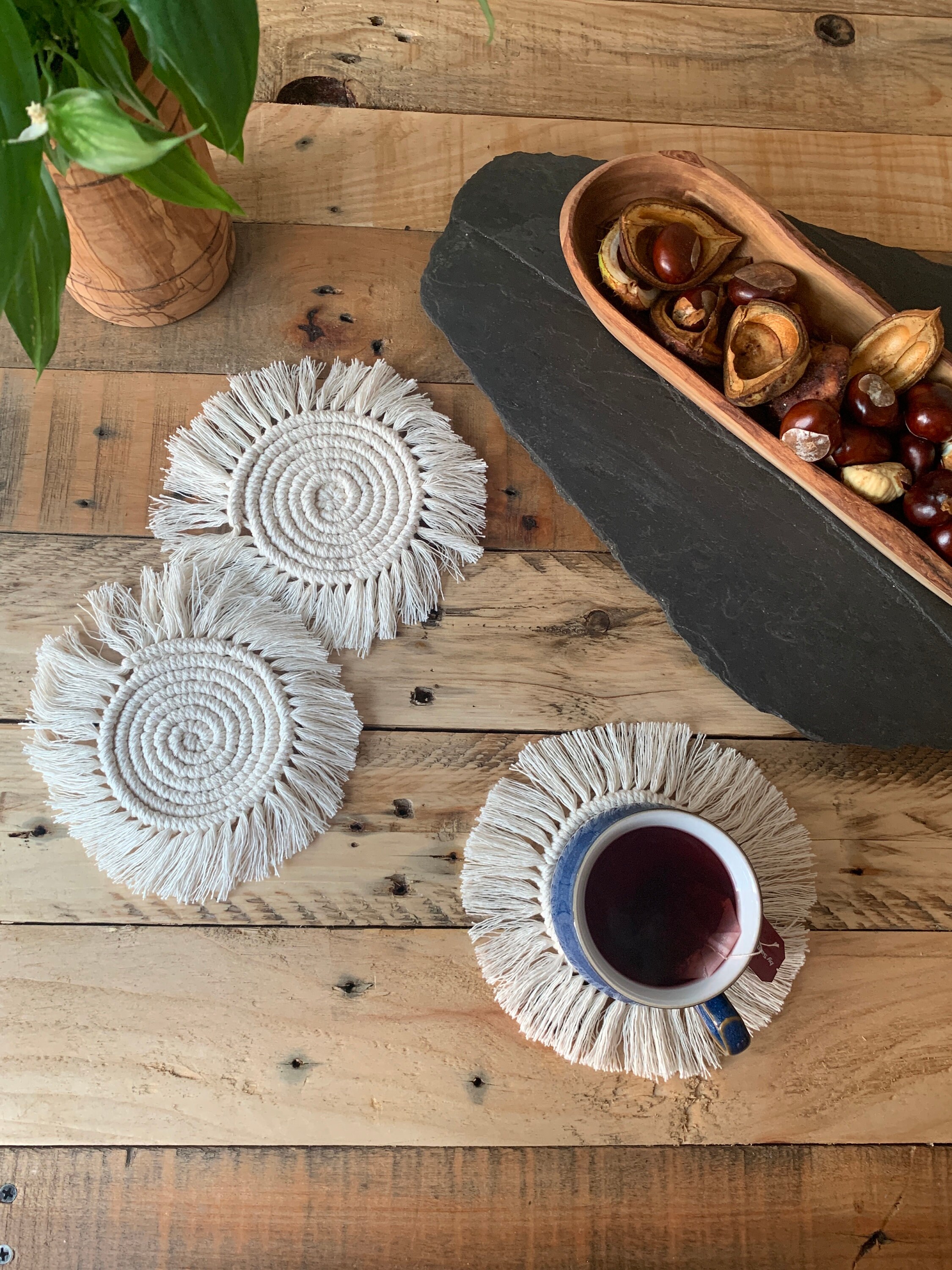 Macrame coasters set of two FREE DELIVERY handmade round | Etsy