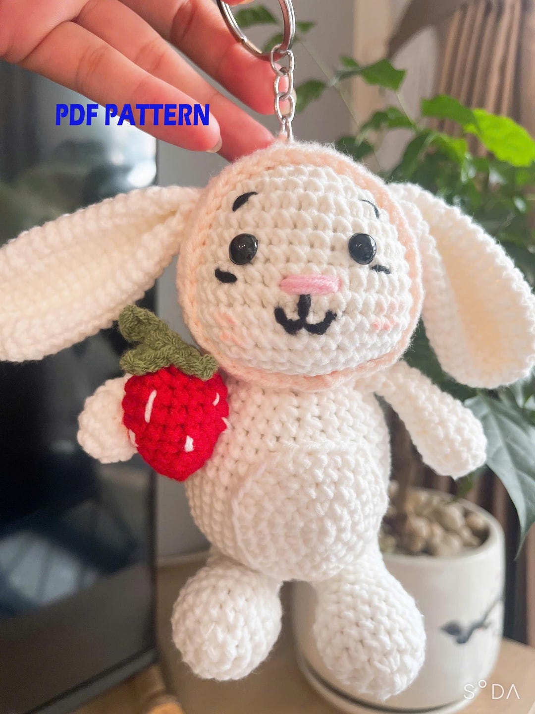 Crochet White Bunny Keychain Pattern – Mini Amigurumi Bunny With Pink ...