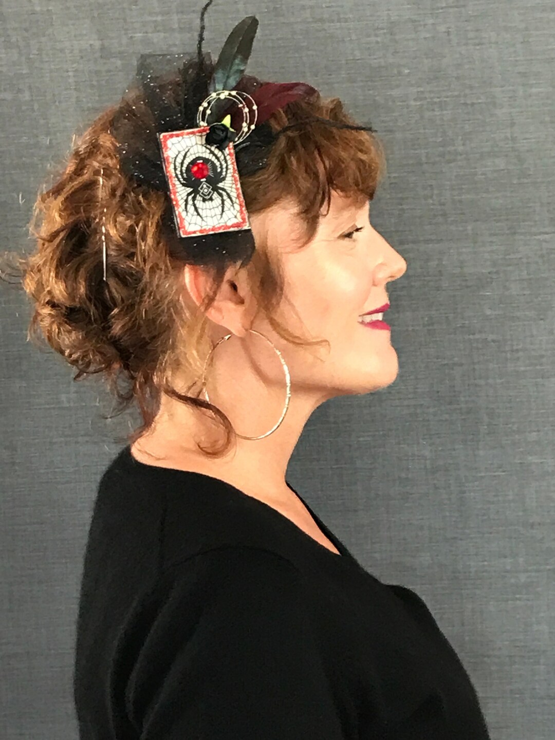 Black Widow Spider Halloween Fascinator in Red and White With Rose ...