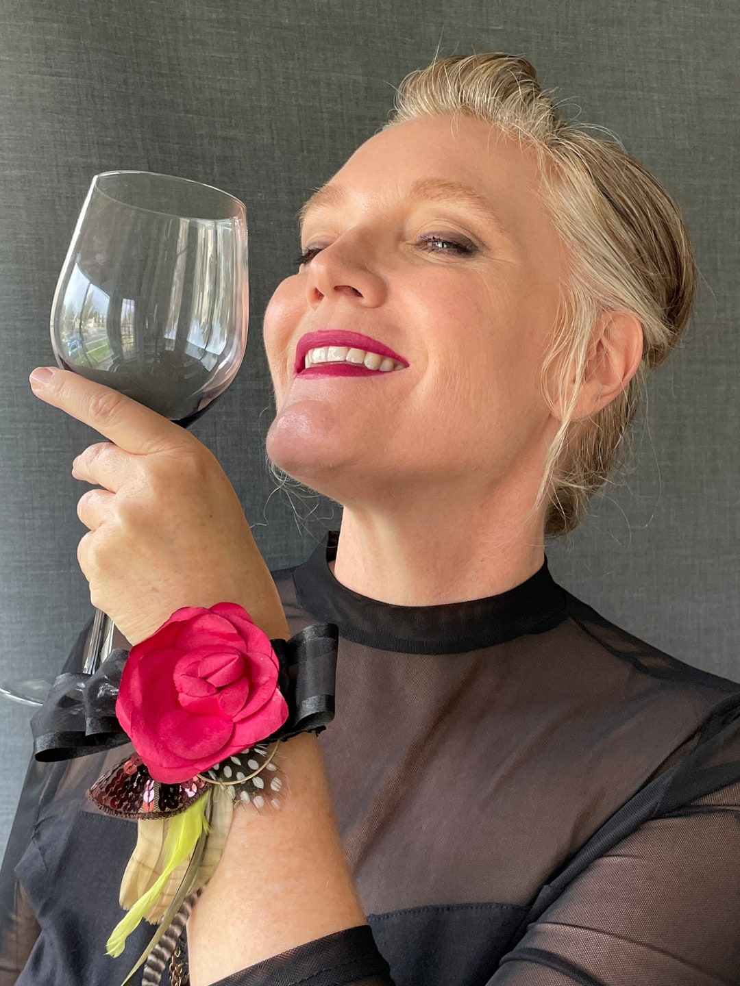 Ravishing Rose Showgirl Wrist Corsage in Red, Black, Brown, and Lime ...