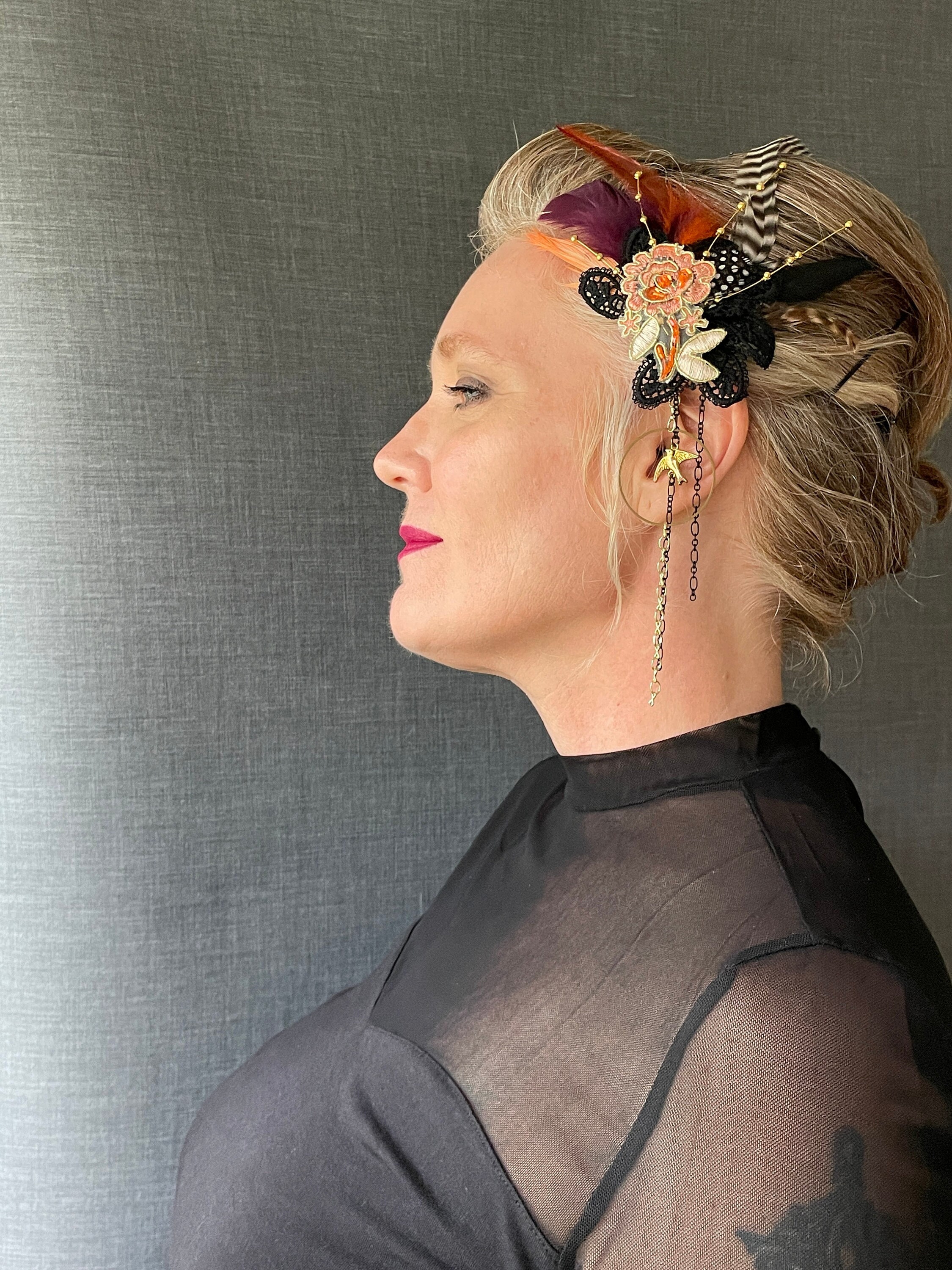 Dark Garden Showgirl Witch Fascinator in Black Purple - Etsy