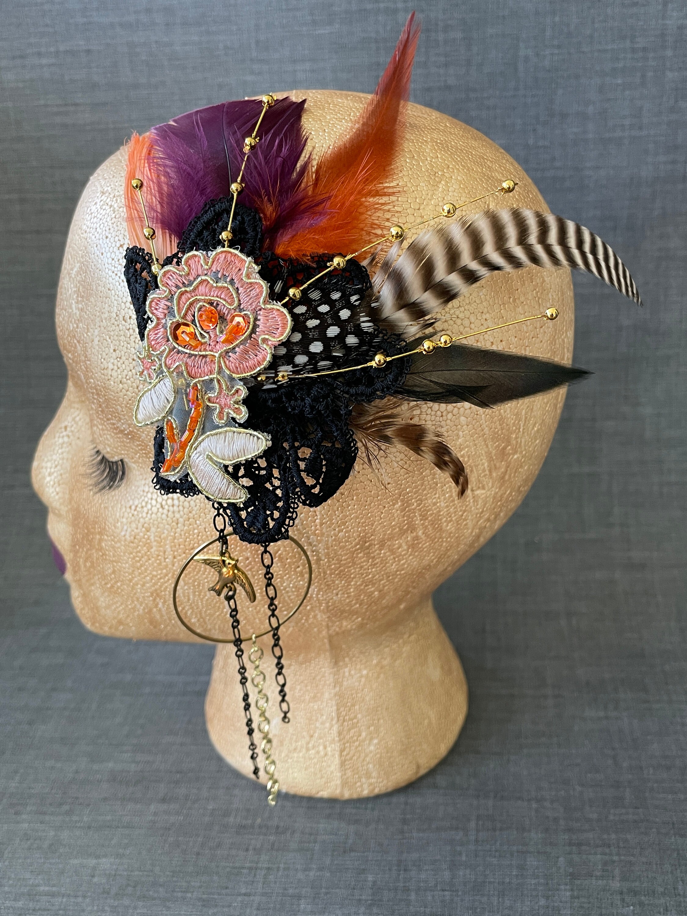 Dark Garden Showgirl Witch Fascinator in Black Purple - Etsy
