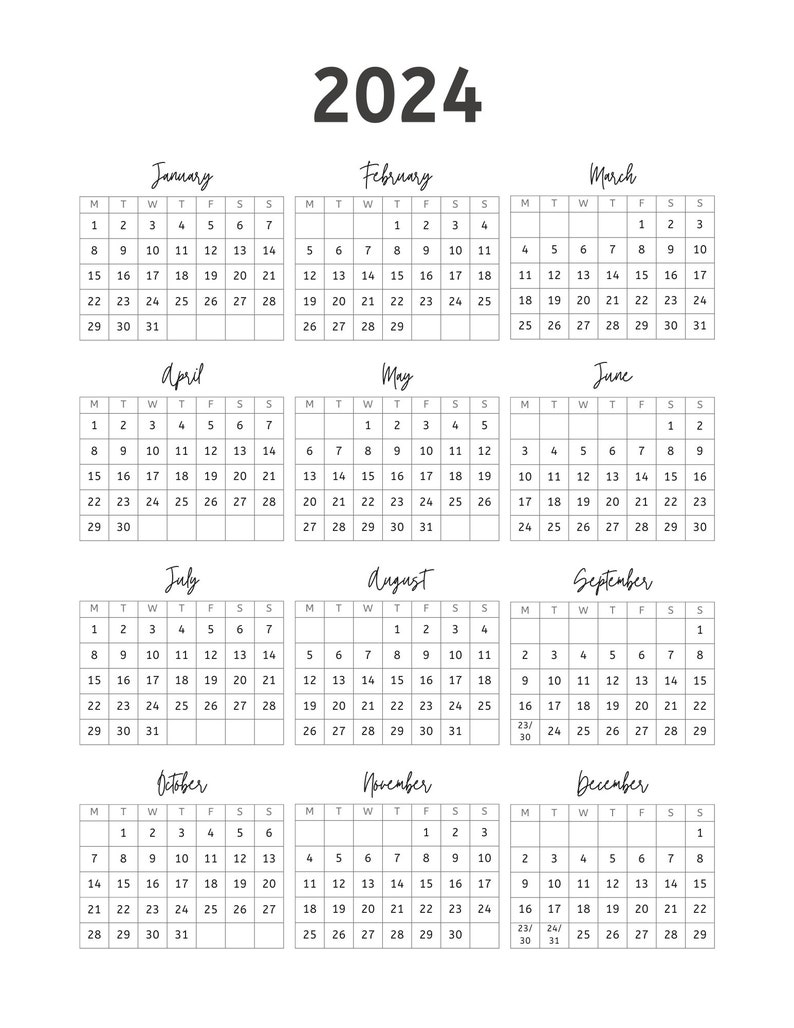 Custom Black & White 2024 Year Calendar Planner Simple Personalized ...