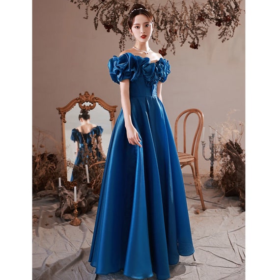 Blue Satin Prom Gown Dress Blue Princess Dress Bridemaid - Etsy