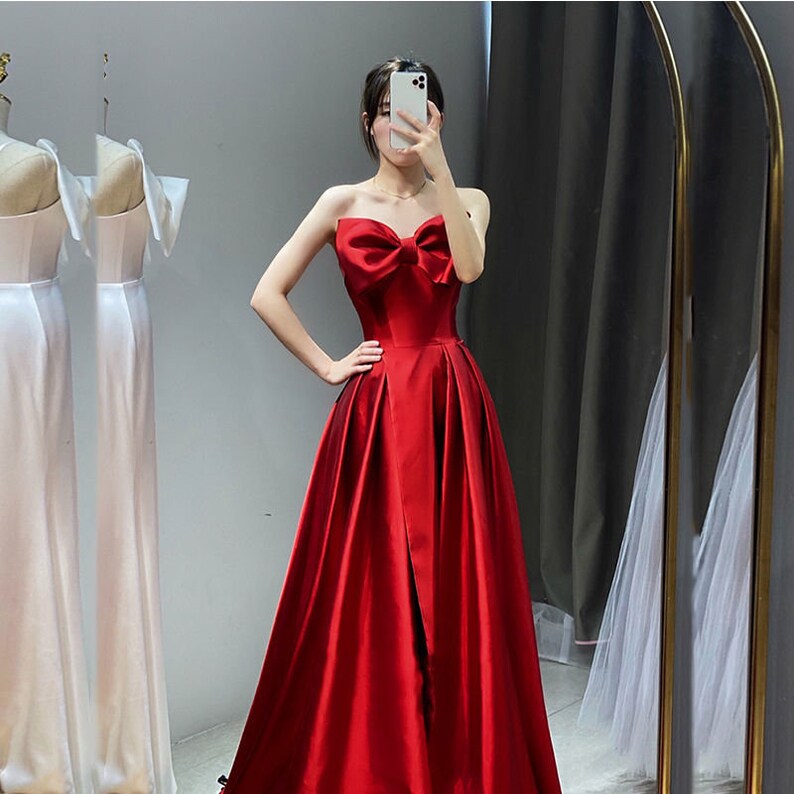 Red Bow Gown Dress Bow Prom Dress Bow Tulle Gown | Etsy