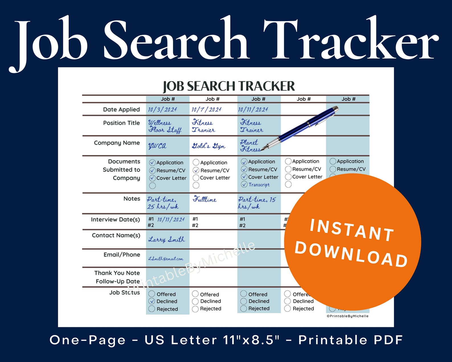 Job Search Tracker Printable: Application & Interview Organizer (PDF ...