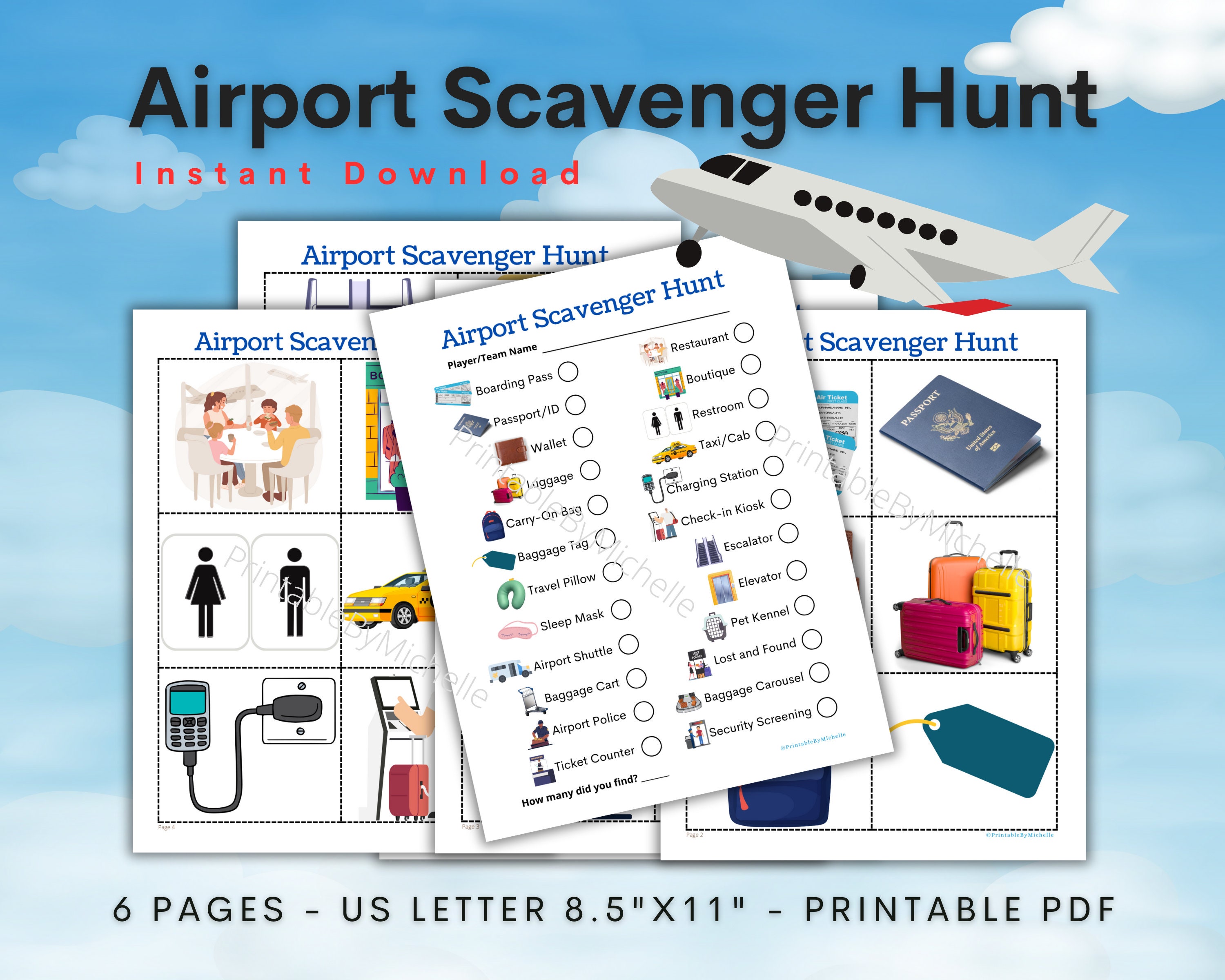 Airport Scavenger Hunt, Printable, Instant Download, Outdoor & Indoor ...