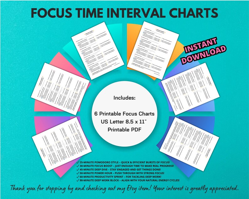 Printable Focus Time Interval Charts and Checklists – Stay Productive ...