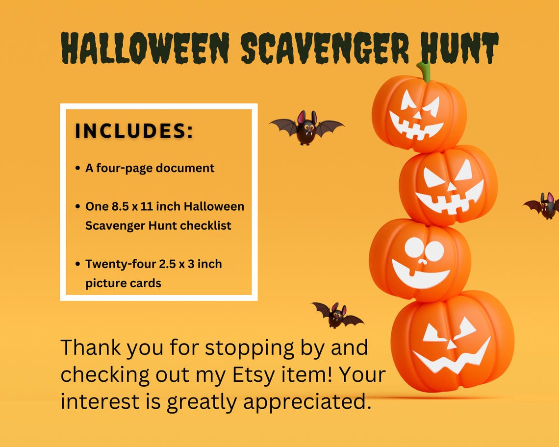 Halloween Scavenger Hunt, Printable, Instant Download, Outdoor & Indoor ...