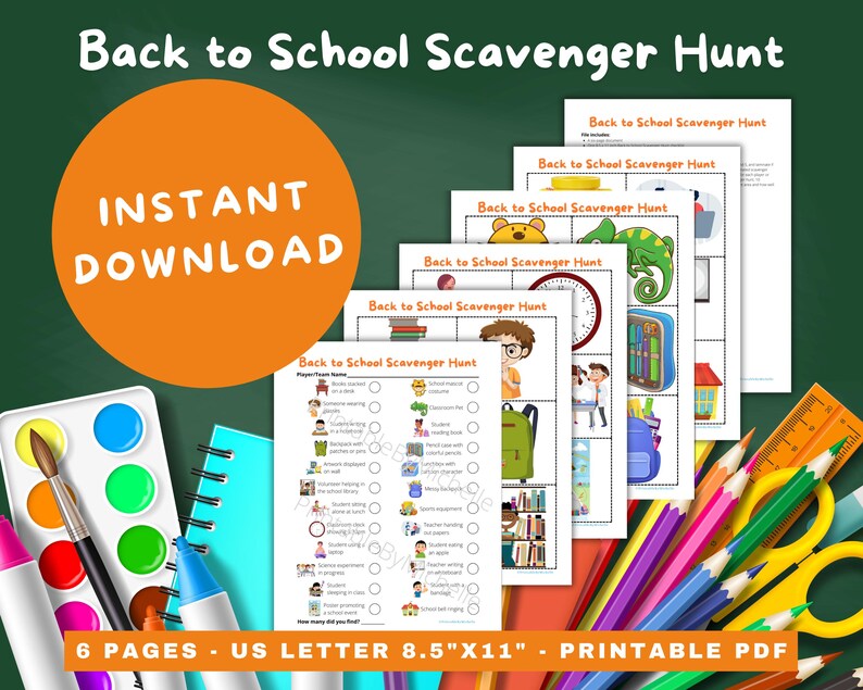 Back to School Scavenger Hunt, Printable, Instant Download, Outdoor ...