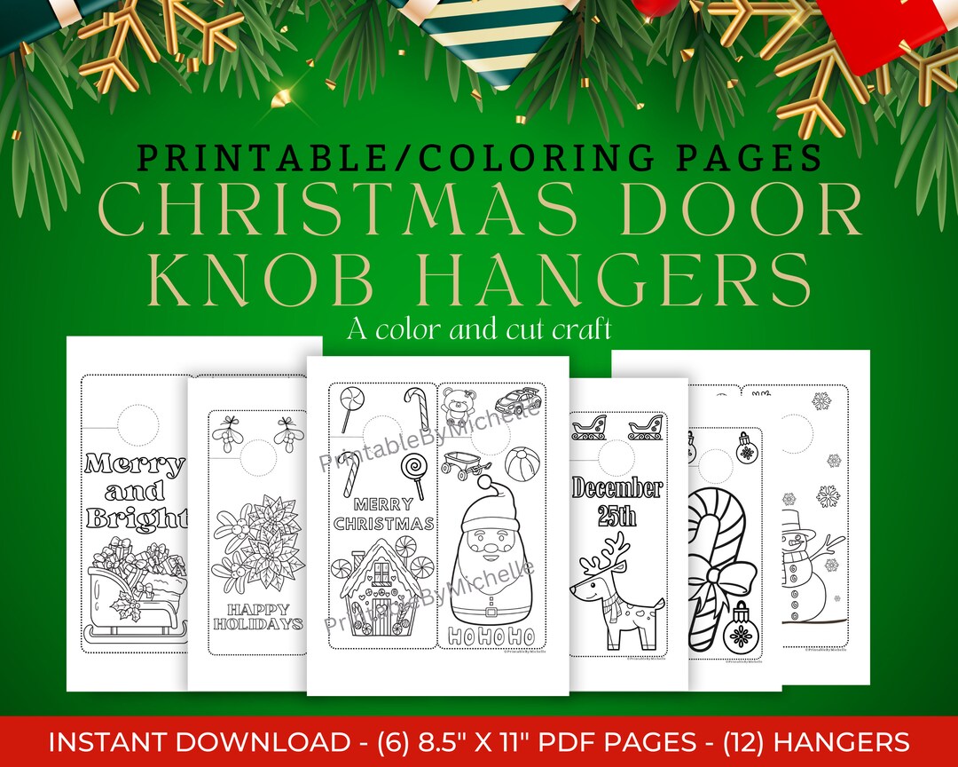 Christmas Door Hanger Coloring Signs: DIY Craft Activity (digital ...