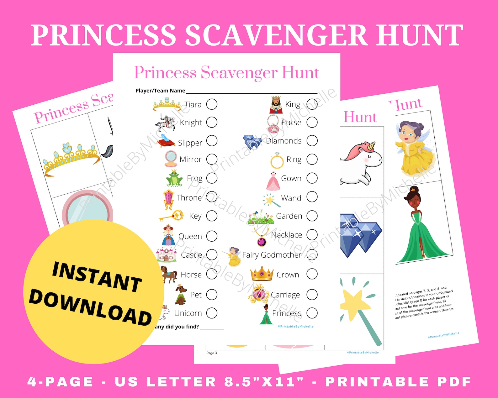Princess Scavenger Hunt, Printable, Instant Download, Outdoor & Indoor ...