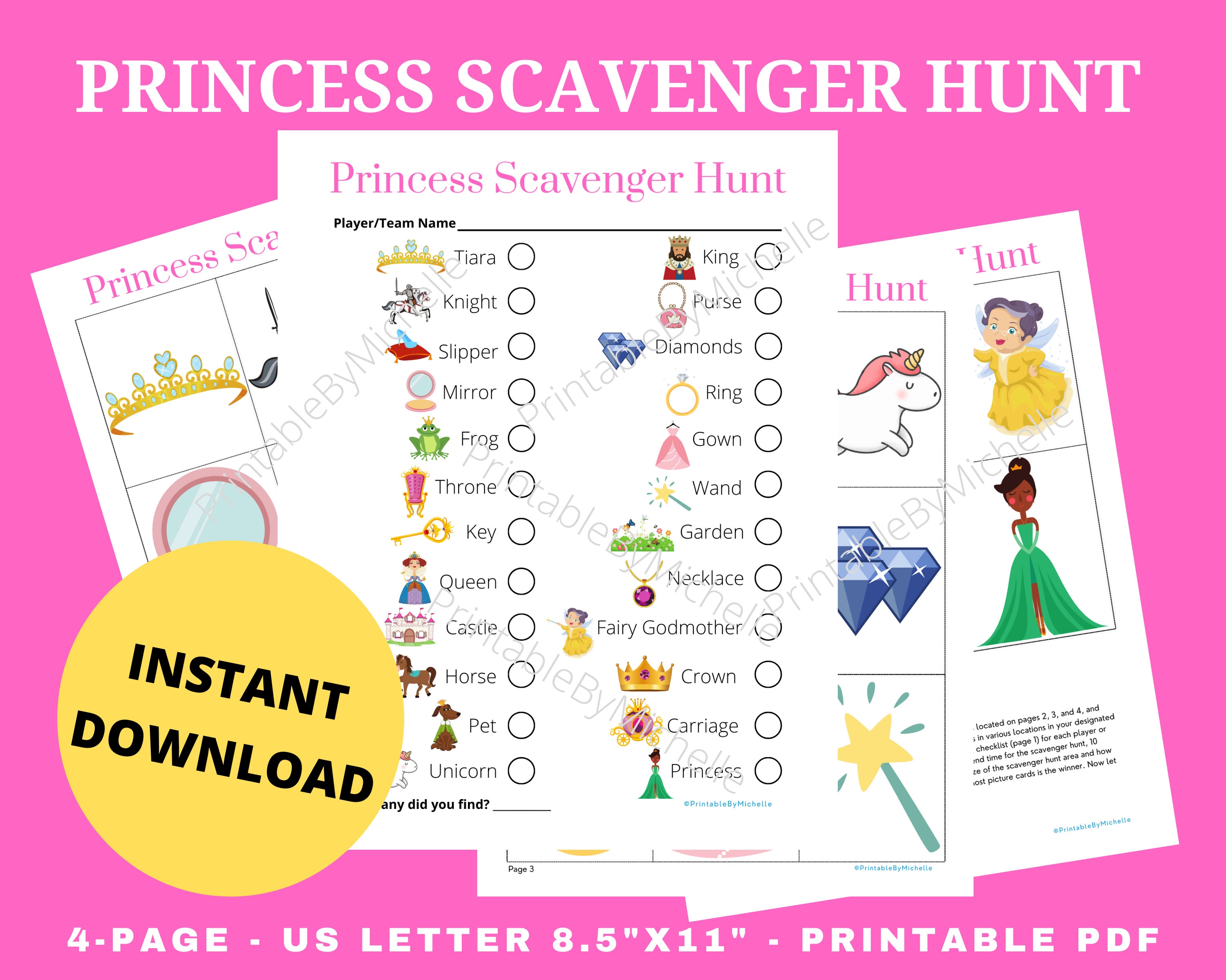 Princess Scavenger Hunt, Printable, Instant Download, Outdoor & Indoor ...