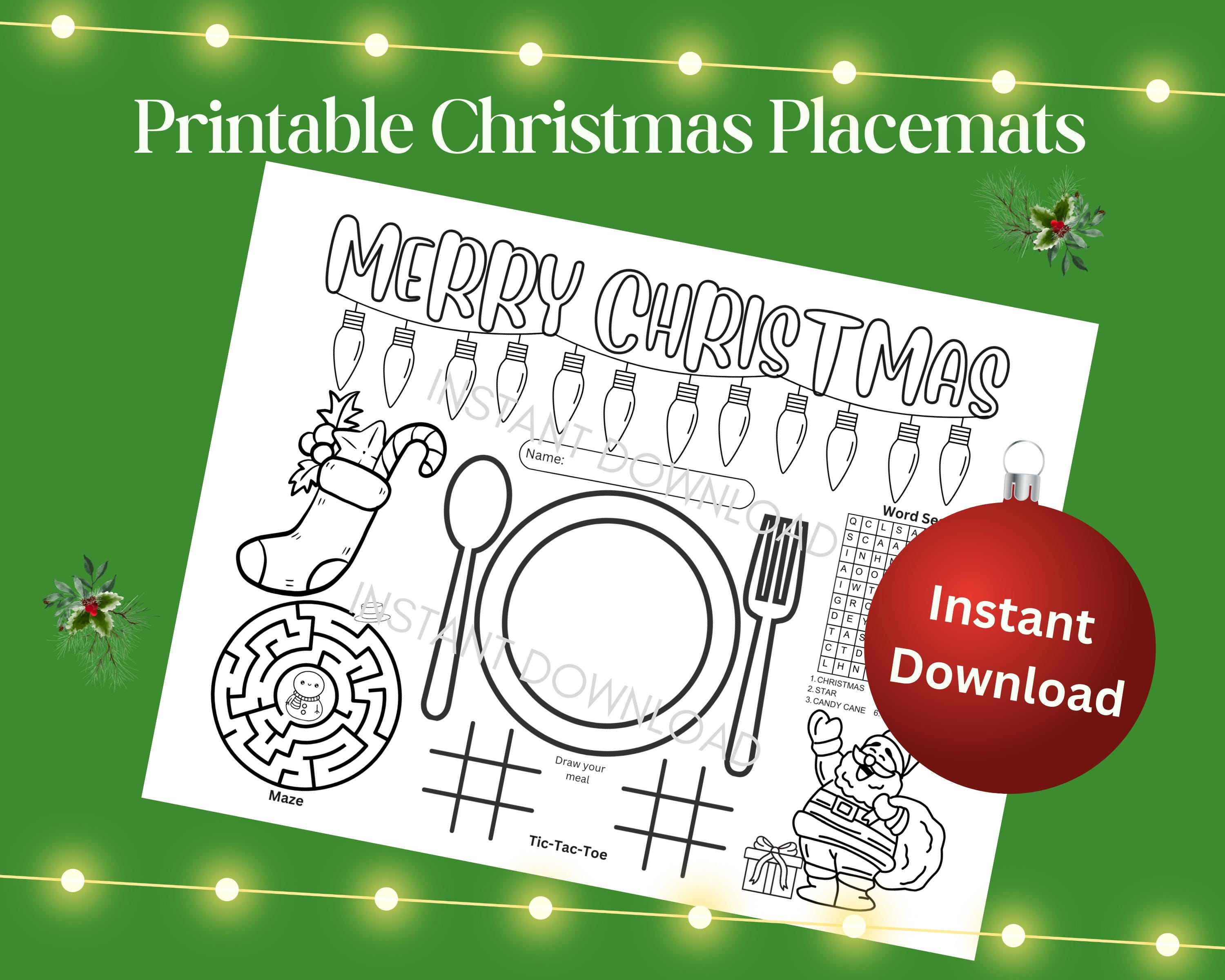 Festive Christmas Coloring Placemats - Set of 2 Printable Pdfs (8.5" X ...