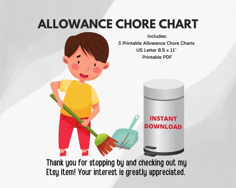 Allowance Chore Chart – Printable 8.5" X 11" | Digital Download - Etsy