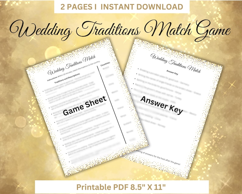 Wedding Traditions Match Game - Printable Bachelorette Party Activity ...