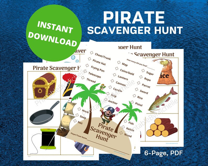 Pirate Scavenger Hunt, Printable, Instant Download, Outdoor & Indoor ...