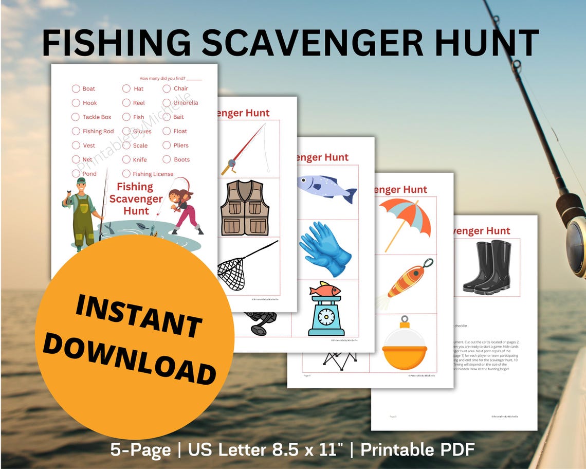 Fishing Scavenger Hunt, Printable, Instant Download, Outdoor & Indoor ...