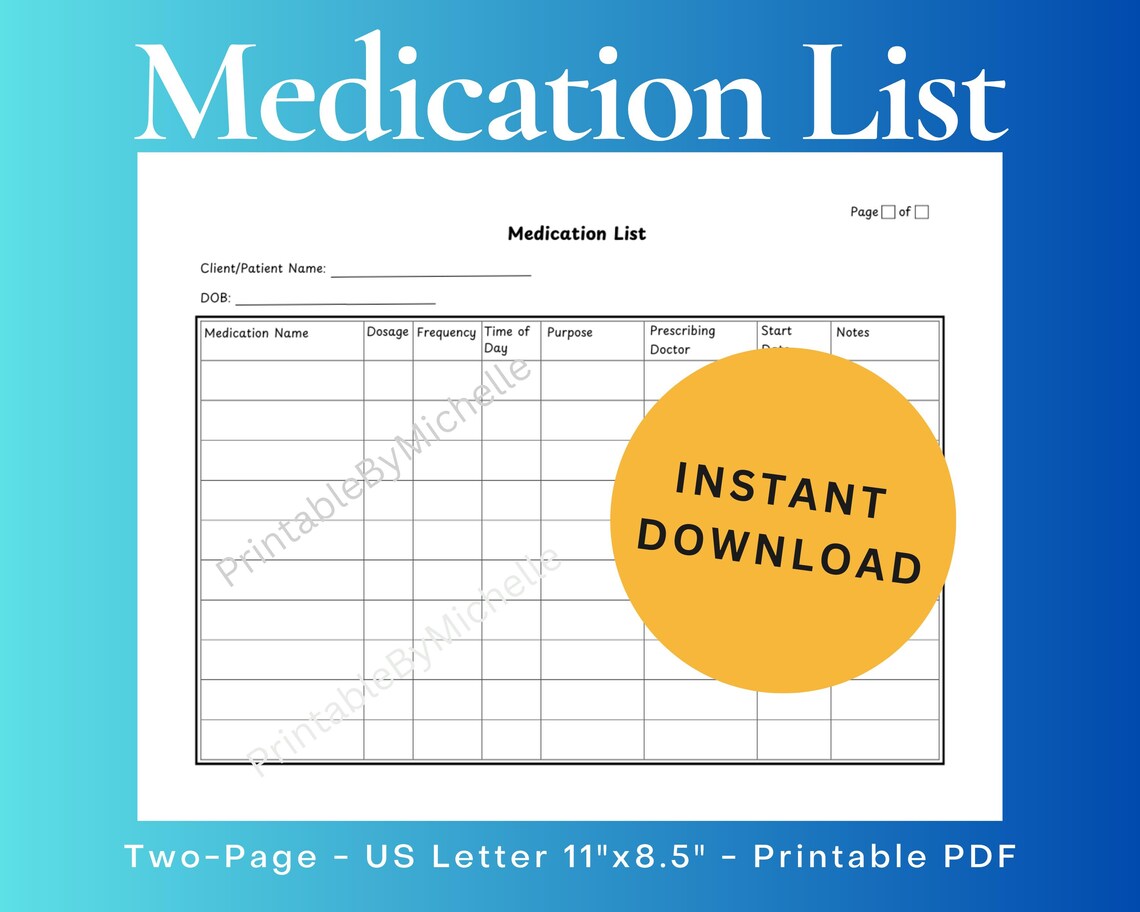 Printable Medication List/chart - Make Every Doctor Visit a Breeze! - Etsy