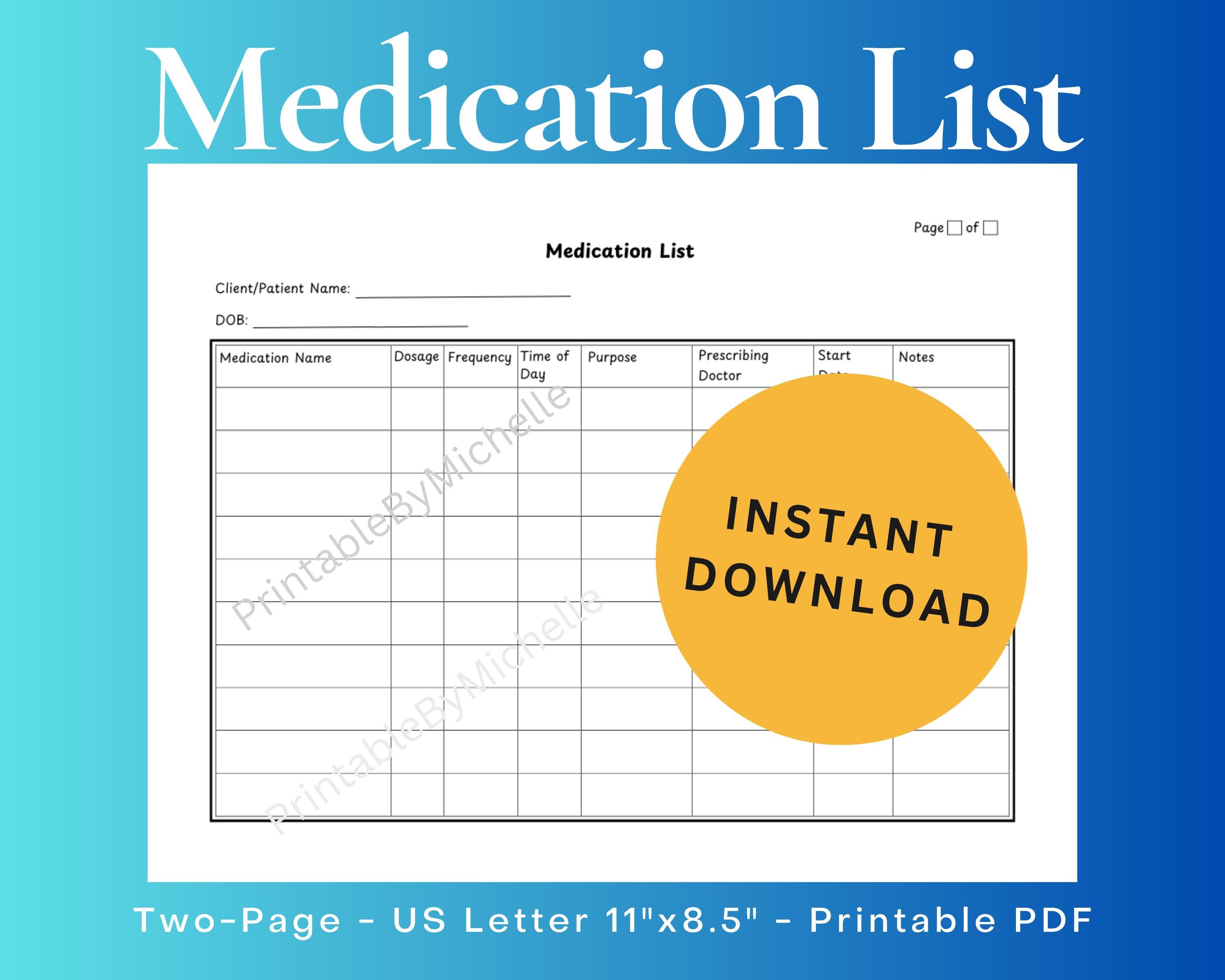 Printable Medication List/chart - Make Every Doctor Visit a Breeze! - Etsy