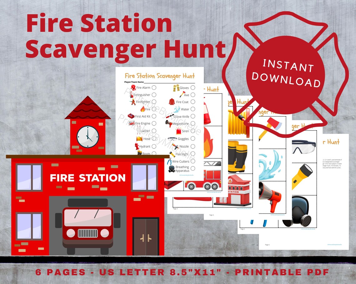 Printable Fire Station Scavenger Hunt for Indoor & Outdoor Fun! Instant ...