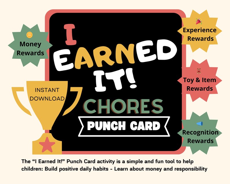 Printable “I Earned It!” Punch Cards for Kids | Chore & Reward System ...