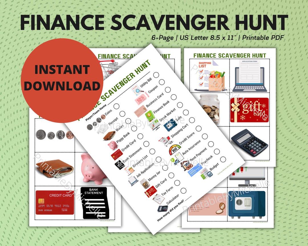 Finance Scavenger Hunt - Fun & Educational Printable Game for Kids and ...