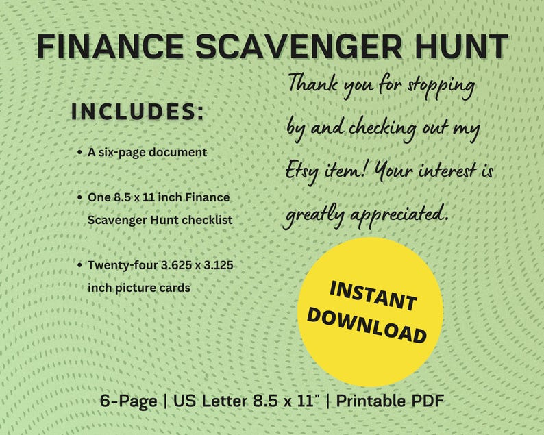 Finance Scavenger Hunt - Fun & Educational Printable Game for Kids and ...