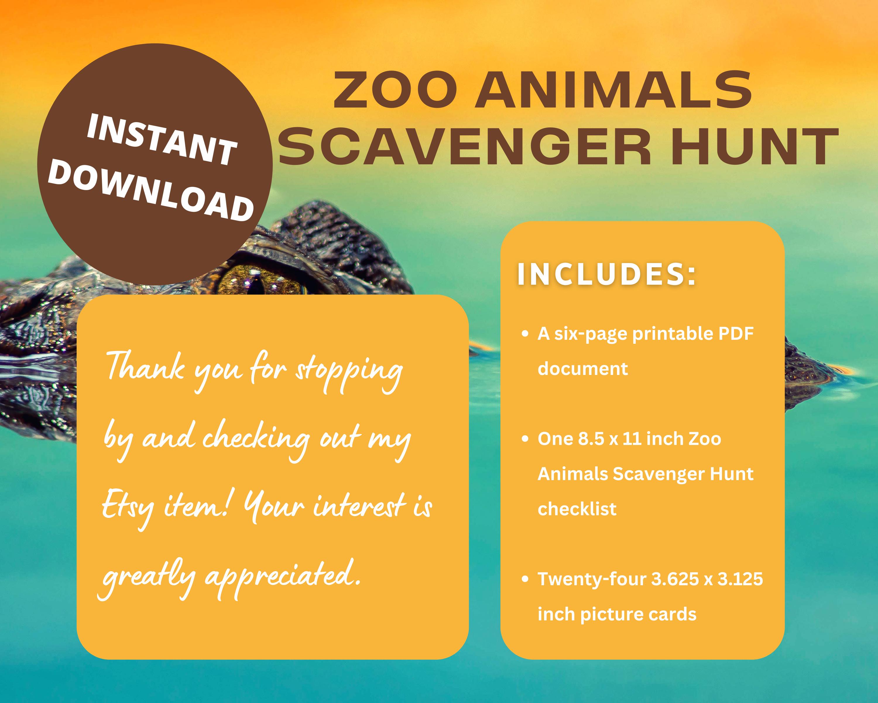 Zoo Animals Scavenger Hunt, Printable, Instant Download, Outdoor ...