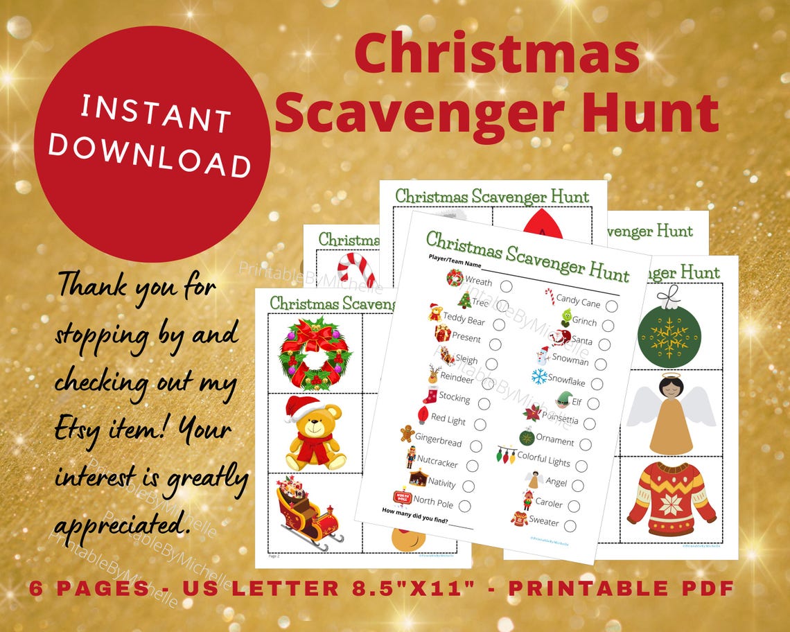 Printable Christmas Scavenger Hunt for Indoor & Outdoor Fun! Instant ...