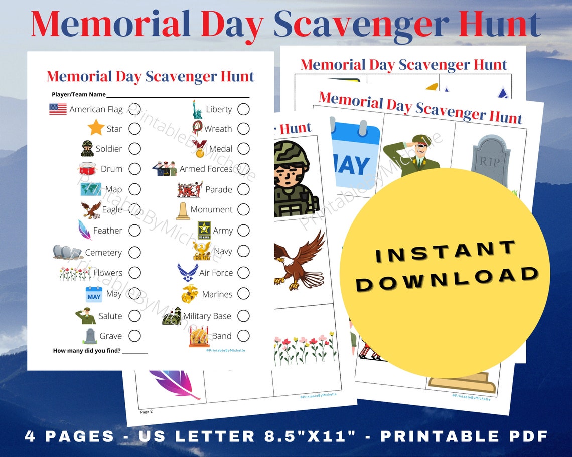 Memorial Day Scavenger Hunt, Printable, Instant Download, Outdoor ...