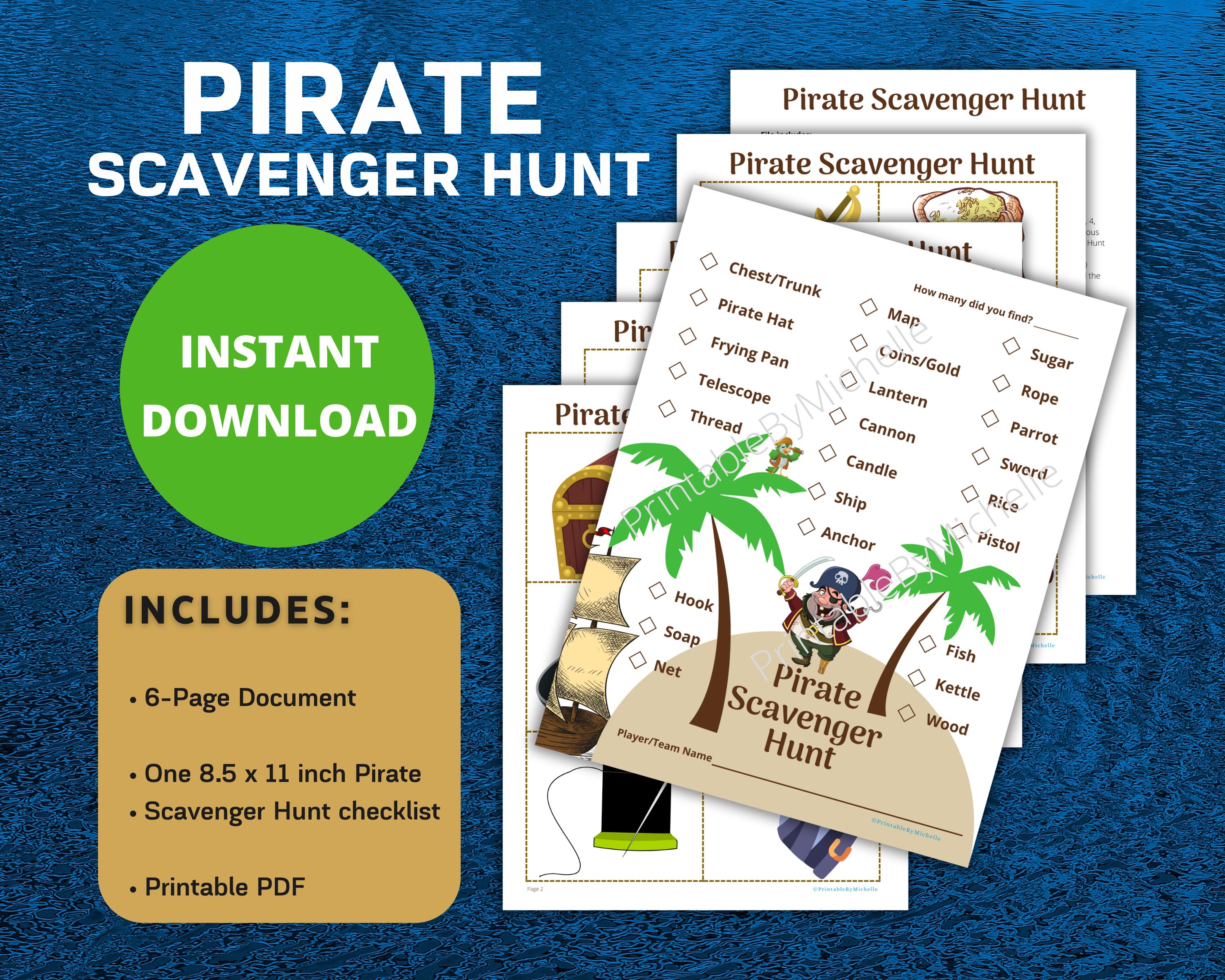 Pirate Scavenger Hunt, Printable, Instant Download, Outdoor & Indoor ...