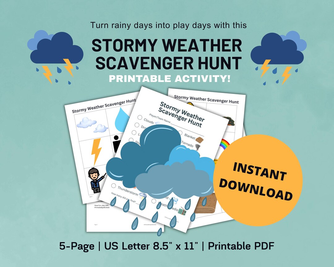 Stormy Weather Scavenger Hunt: Kids Printable Game (PDF Download - Etsy