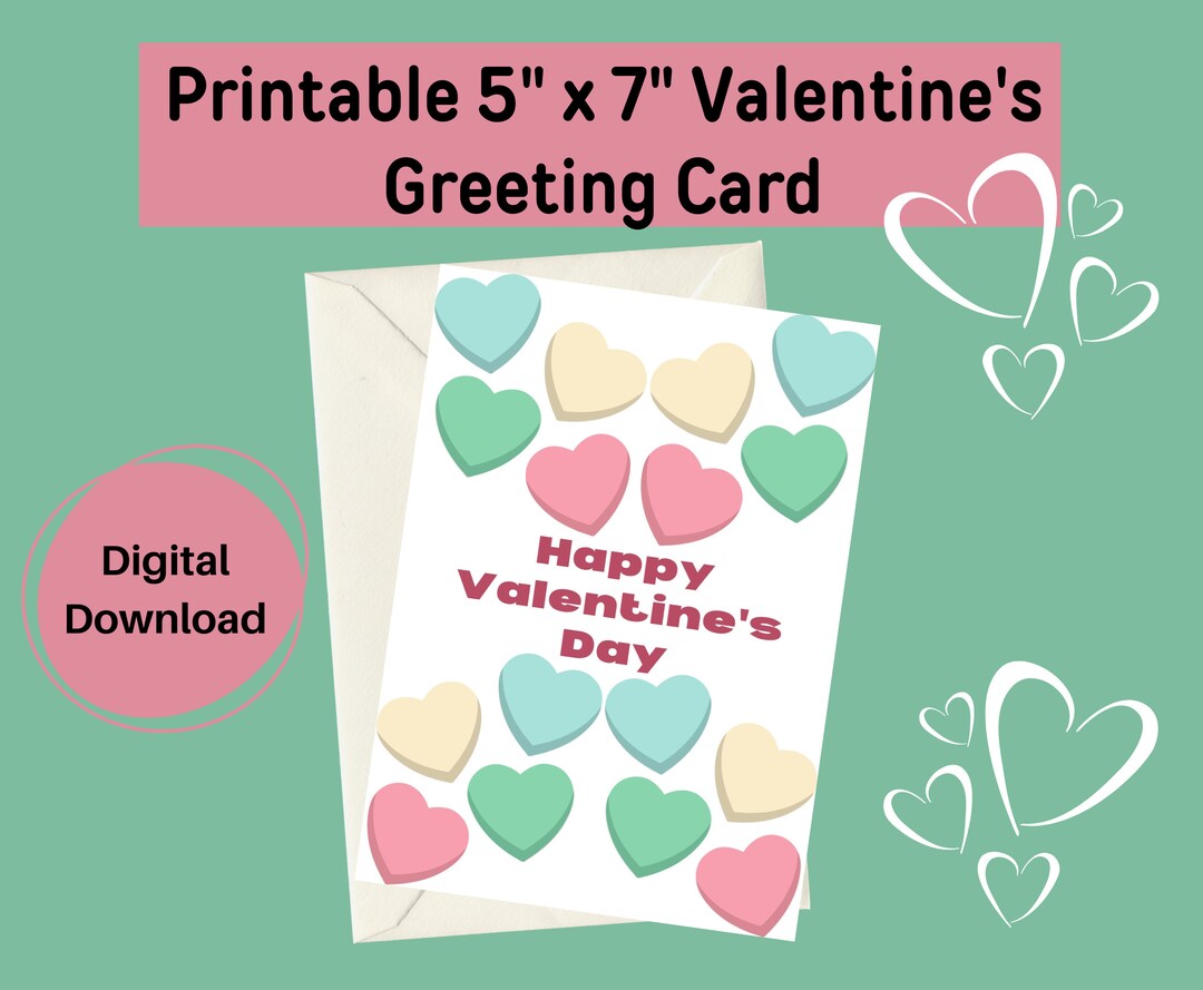 Heart Candy Valentine's Card: Printable 5x7 Greeting (digital Download ...