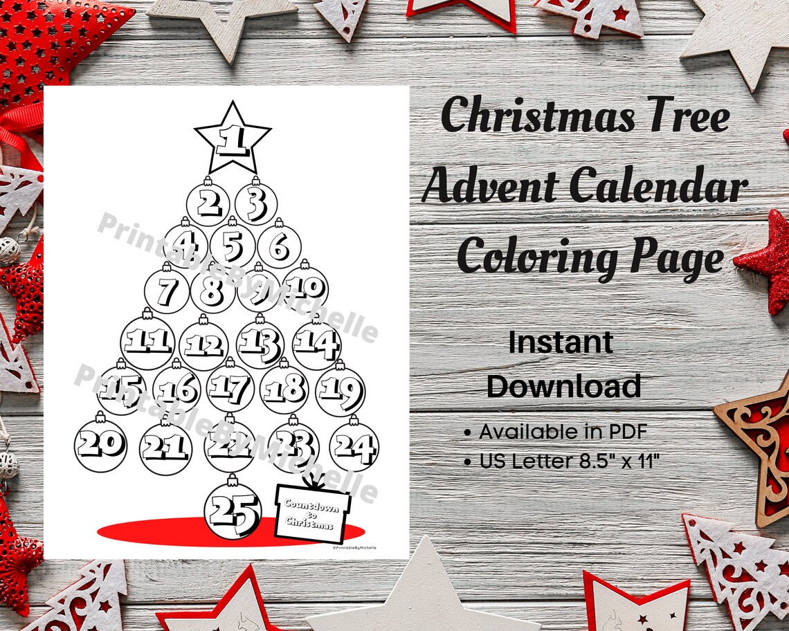 Christmas Tree Advent Calendar Coloring Page Printable - Etsy
