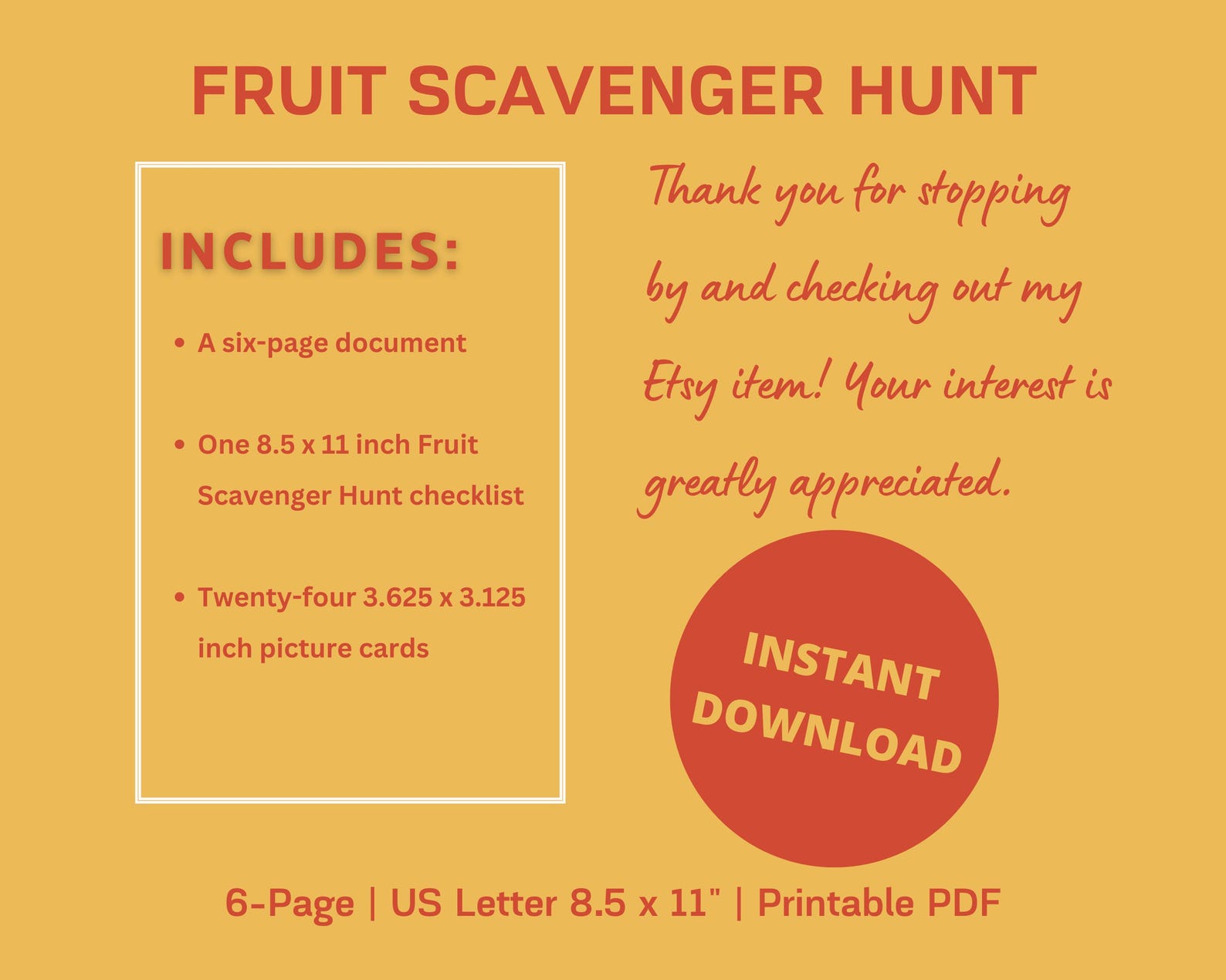 Fruit Scavenger Hunt Game - Printable Family Activity - Instant ...