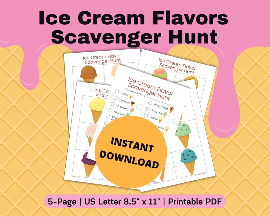 Ice Cream Flavors Scavenger Hunt Game | Fun Printable Activity for All ...