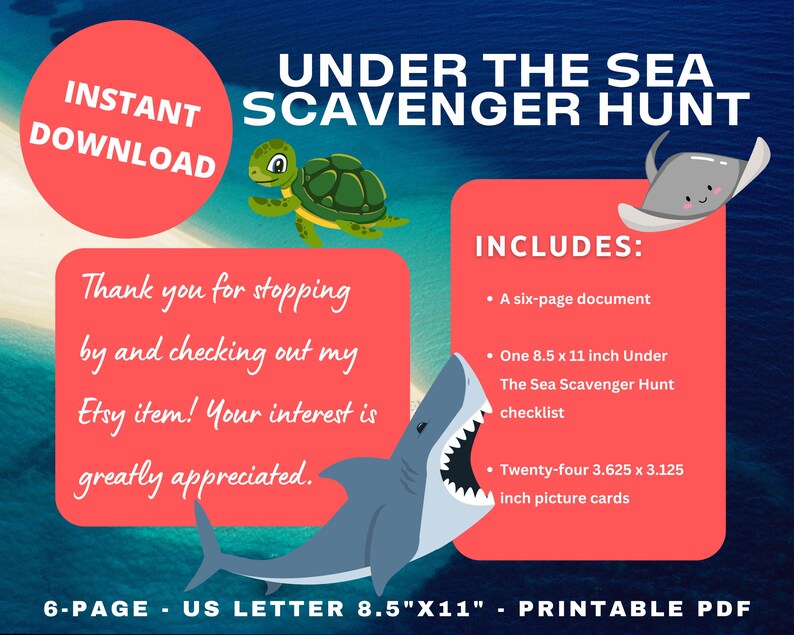 Under the Sea Scavenger Hunt, Printable, Instant Download, Outdoor ...