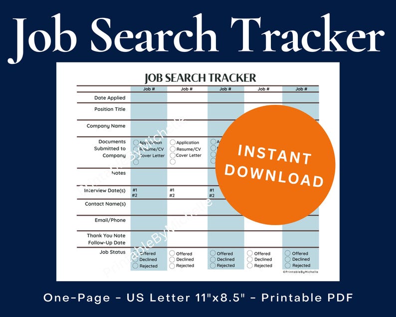 Job Search Tracker Printable: Application & Interview Organizer (PDF ...
