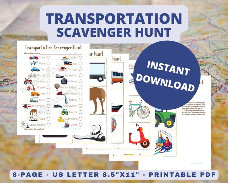 Transportation Scavenger Hunt, Printable, Instant Download, Outdoor ...