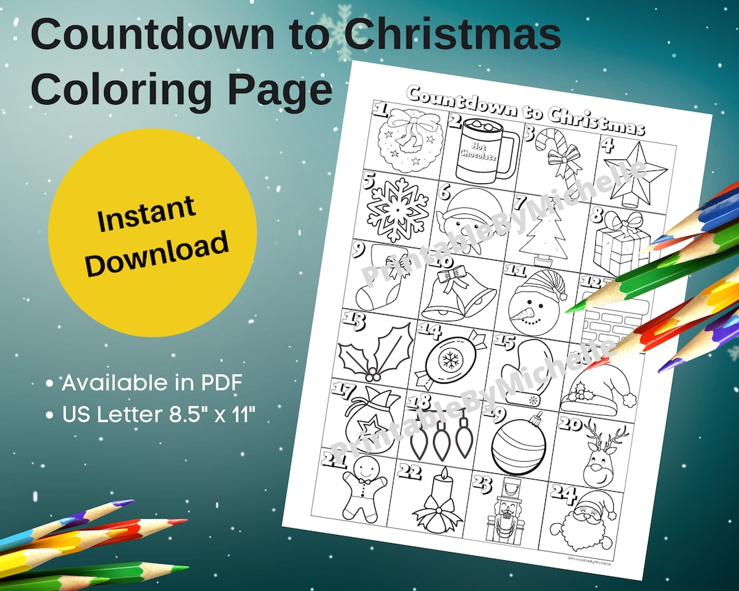 Countdown to Christmas Advent Calendar Coloring Page - Etsy