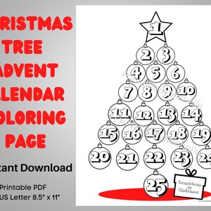 Christmas Tree Advent Calendar Coloring Page (printable PDF) - Etsy