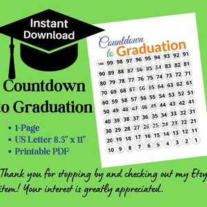 100 Day Graduation Countdown Chart: Printable PDF (letter Size) - Etsy