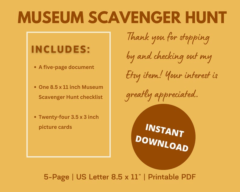 Museum Scavenger Hunt - Printable Adventure for All Ages - Etsy